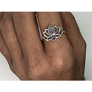 Koral Jewelry Cut Pear Moonstone Lotus Ring 925 Sterling Silver Ethnic Vintage Tribal Gipsy Boho Look (9)