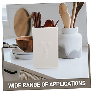 BESPORTBLE Kitchen Utensil Holder Human Face Shape Ceramic Kitchen Utensil Storage Organizer Caddy Kitchen Tool Holder for Forks Spoons Tableware