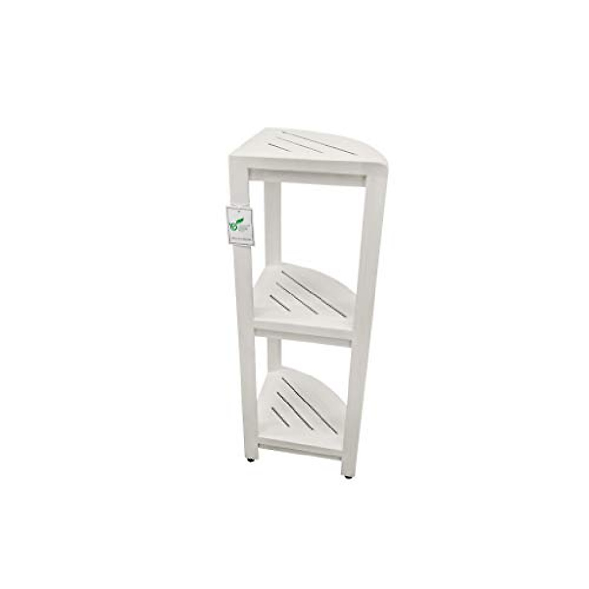 CoastalVogue SnazzyCorner Teak Corner Shower Shelf Wood Corner Shelf 3-Tier Corner Shower Shelf in Antique White Finish – 33 inches Tall
