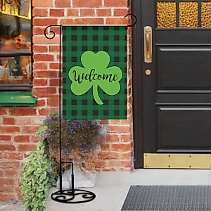 St Patricks Day Garden Flag 12.5x18 Vertical Double Sided Decorative Happy St Patricks Day Shamrock Welcome Garden Flag for Outside Yard Lawn Outdoor St Patricks Day Decoration-L10
