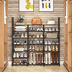 7 Tiers Large Shoe Rack, 38-42 Pairs Large Metal Boot Shelf 3 Rows Shoe Organizer Stackable Shoe Storage Cabinet Top with Waterproof PP Plastic Sheet Space Saving for Entryway Room Organization
