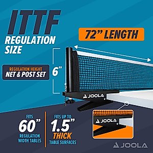 JOOLA Premium Inside Table Tennis Net and Post Set - Portable and Easy Setup 72" Regulation Size Ping Pong Spring Clamp Net, Black