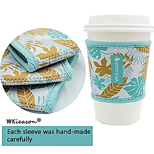 WK IEASON Reusable Hot Coffee Cup Insulator Sleeves Neoprene Hot Coffee and Tea Cup Holder Sleeves Cover Reusable 16-24OZ for Starbucks Coffee, McDonalds, Dunkin Donuts, More (Floral patterns)