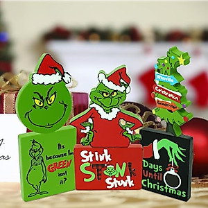 Christmas Tiered Tray Decor Green Tiered Tray Decoration Christmas Tree Wooden Signs Decorations for Farmhouse Home Tabletop Shelf