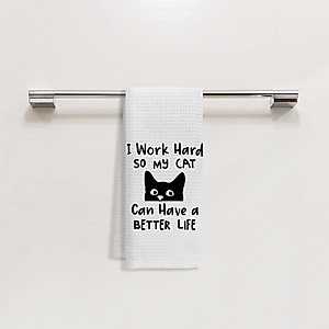 Voatok I Work Hard So My Cat Can Have A Better Life Funny Black Cat Quote Bath Towel,Cat Lovers Gifts Decorative Towel,Cat Mom Girls Gifts