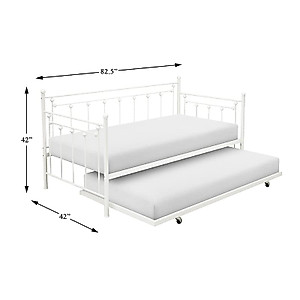 Homelegance Four Posts Elegant Metal Frame Daybed with Trundle Powder, Coated White Finish