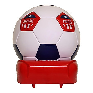 Coca-Cola Soccer Ball Mini Fridge, 5 Can Beverage Cooler with Hidden Opening, White Red Black, Unique Accessory for Den, Games Room, Man-Cave, Dorm, Sports Fans, Students