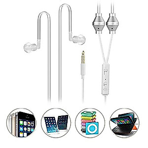 HOVTOIL Air Tube Earphone 3.5mm Universal Anti-Radiation Binaural Air Tube Earphones with Mic Compatible with iPhone High Performance White