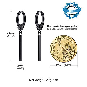 Black Drop Earring Long Dangle Geometric Piercing Jewelry Trendy Statement Cool Gothic Goth Punk Women Mens Bar Earrings