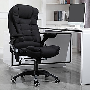 Vinsetto 6 Point Vibration Massage Office Chair with Heat, High Back Executive Office Chair with Padded Armrests, Linen Reclining Computer Chair, Black