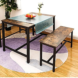 Coral Flower Dining Bench, Table Benches, Pair of 2, Industrial Style Indoor Benches for Kitchen, Dining Room, Living Room, Rustic Brown