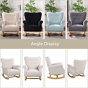 Nursery Rocking Chair, Mid Century Uplostered Glider Rocker Armchair with High Backrest, Rocking Accent Chair Single Sofa Accent Glider Rocker for Living Room Bedroom Offices (Round, Beige)