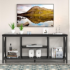 EXCEFUR 55 Inch TV Stand for Televisions up to 65 Inch, Modern Entertainment Center with Storage Shelves, Media TV Consoles for Living Room, Bedroom, Industrial Black Oak