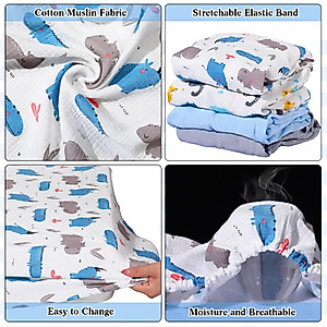 Preboun 4 Pieces Muslin Crib Sheets for Boys Girl, Fitted Baby Toddler Bed Sheets 28'' x 52'', Neutral Muslin Cotton Crib Mattress Sheet, Soft and Breathable Comfort Baby Sheets (Dinosaur, Crocodile)