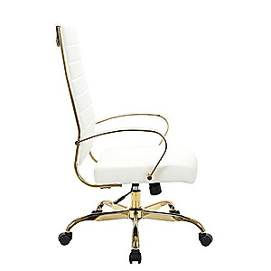 LeisureMod Benmar Modern High-Back Adjustable Swivel Leather Office Chair with Gold Frame (White)