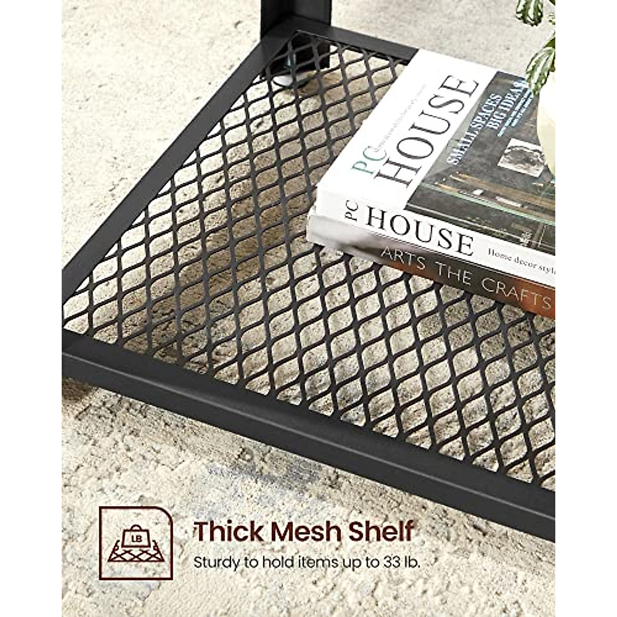 VASAGLE Side Table, 2-Tier Nightstand, End Table with Mesh Shelf, Steel Frame, Adjustable Feet, for Living Room, Bedroom, Industrial Style, Rustic Brown and Black ULET41X