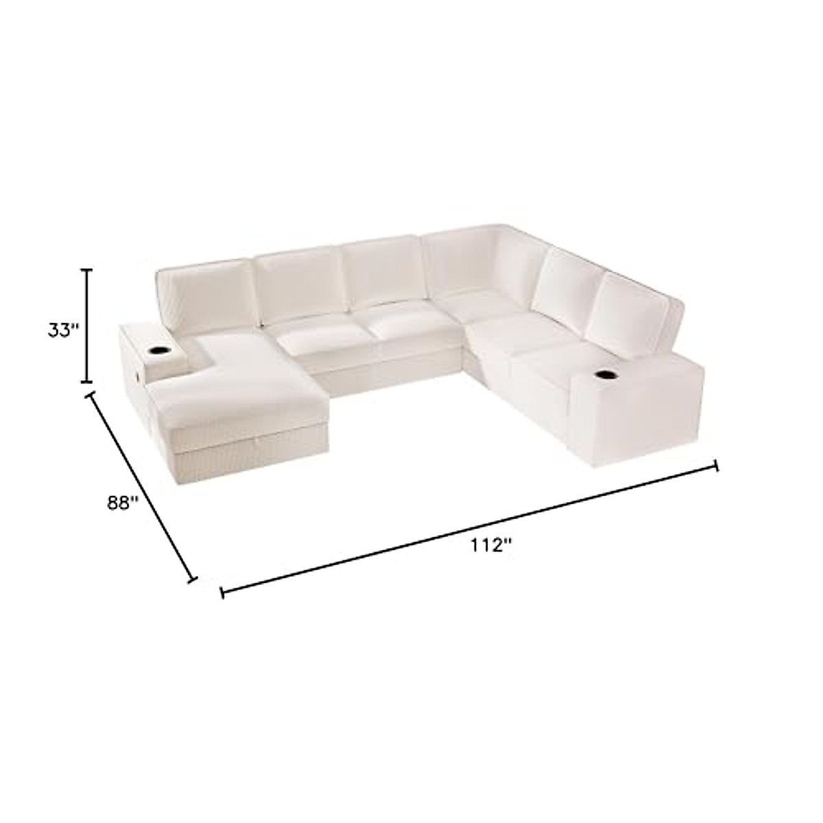 PaPaJet U Shaped Sofa, 7 Seater Sofa with USB Ports, Sectional Sofa Couch with Storage Chaise, Corduroy Beige