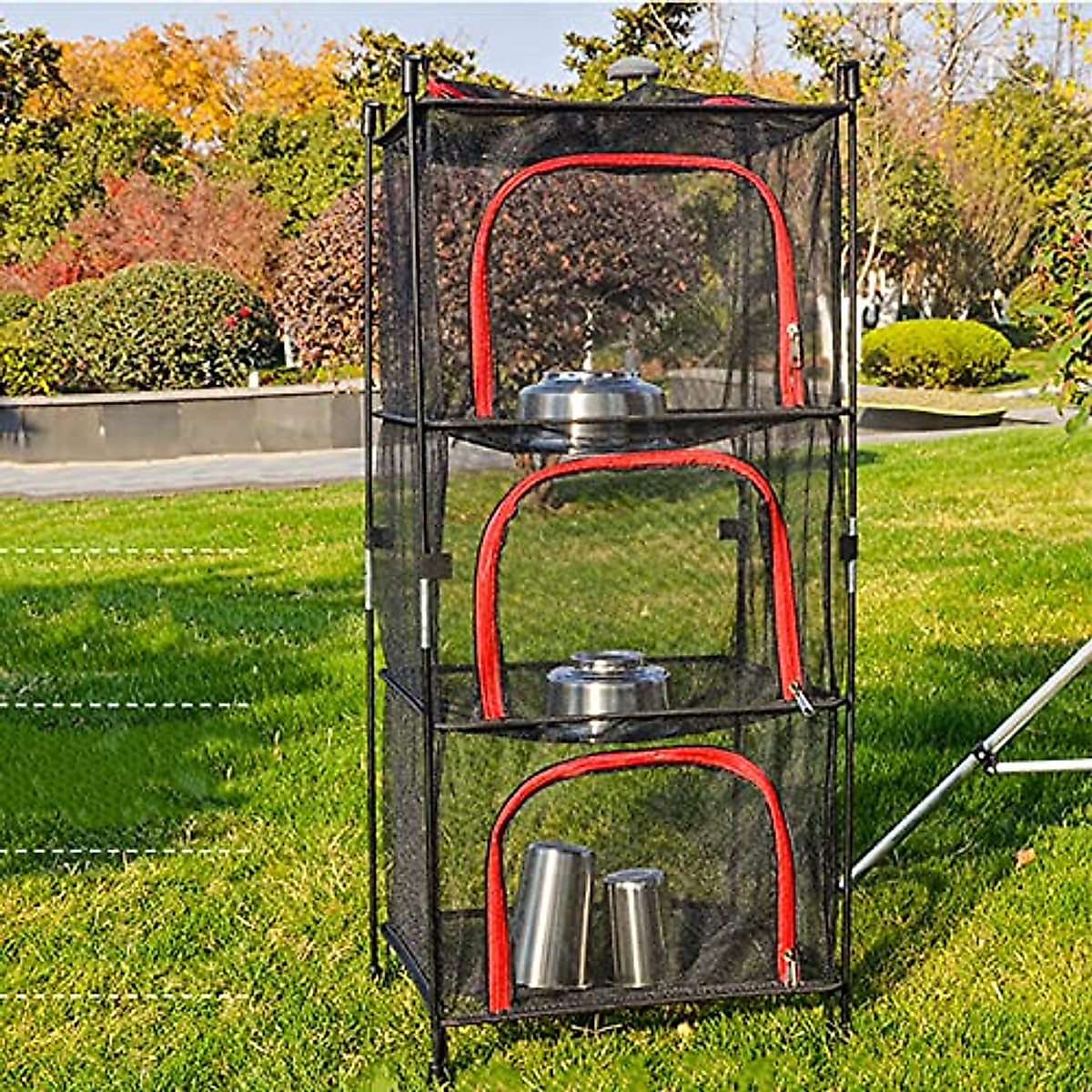 UPQRSG Herb Drying Rack, 3 Layer Hanging Mesh Net Dryer, Multifunction Folding Fish Mesh, Portable Vegetable Dishes Mesh with Zipper, Plant Drying Rack Storage Bag for Fruits, Seafoods, Clothes(Red)