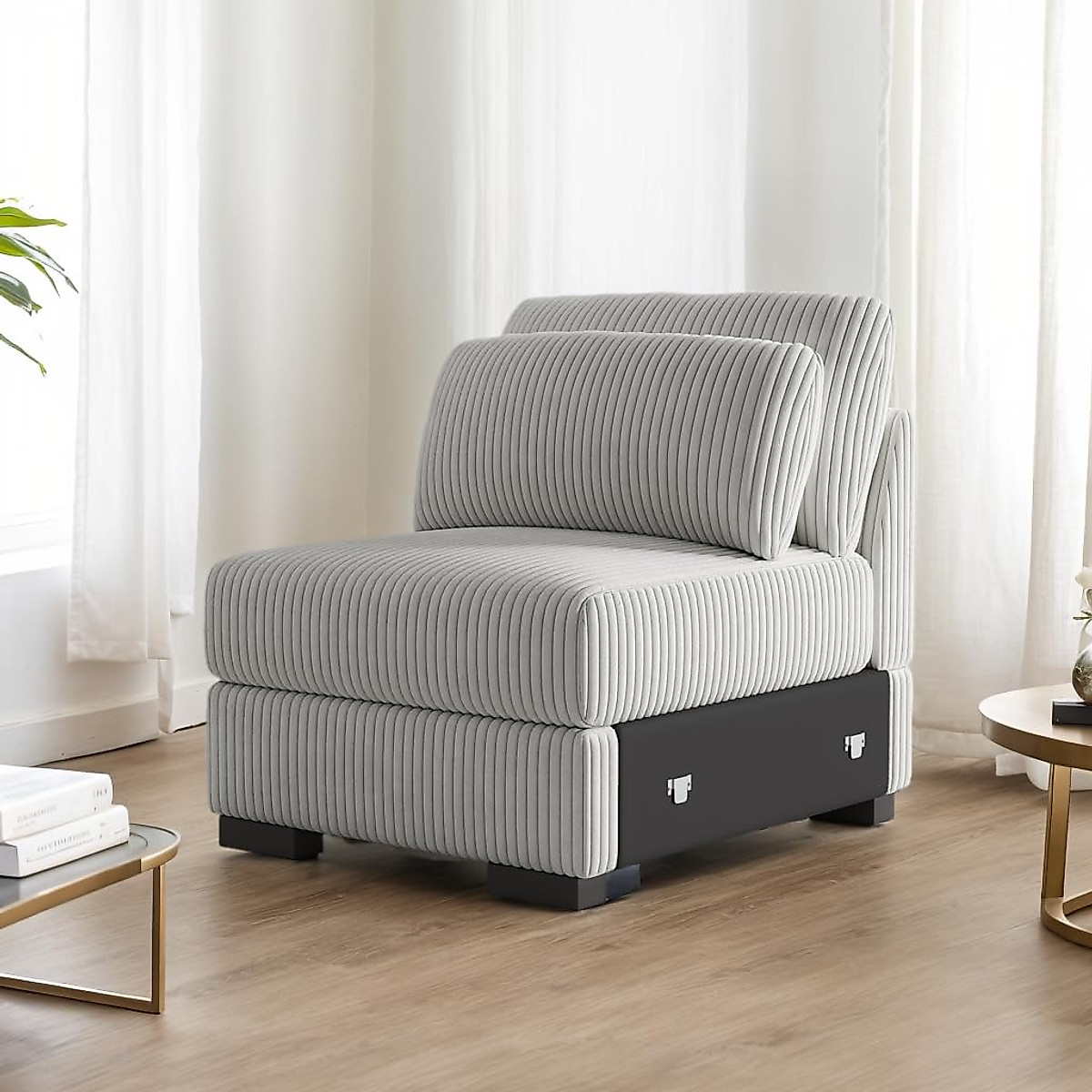 Nynsley Corduroy Middle Seating Modular Sectional Couch Module Parts Convertible Modern Sectional Sofa Couch Accent Armless Chair, Removable and Washable Pillowcases,Grey