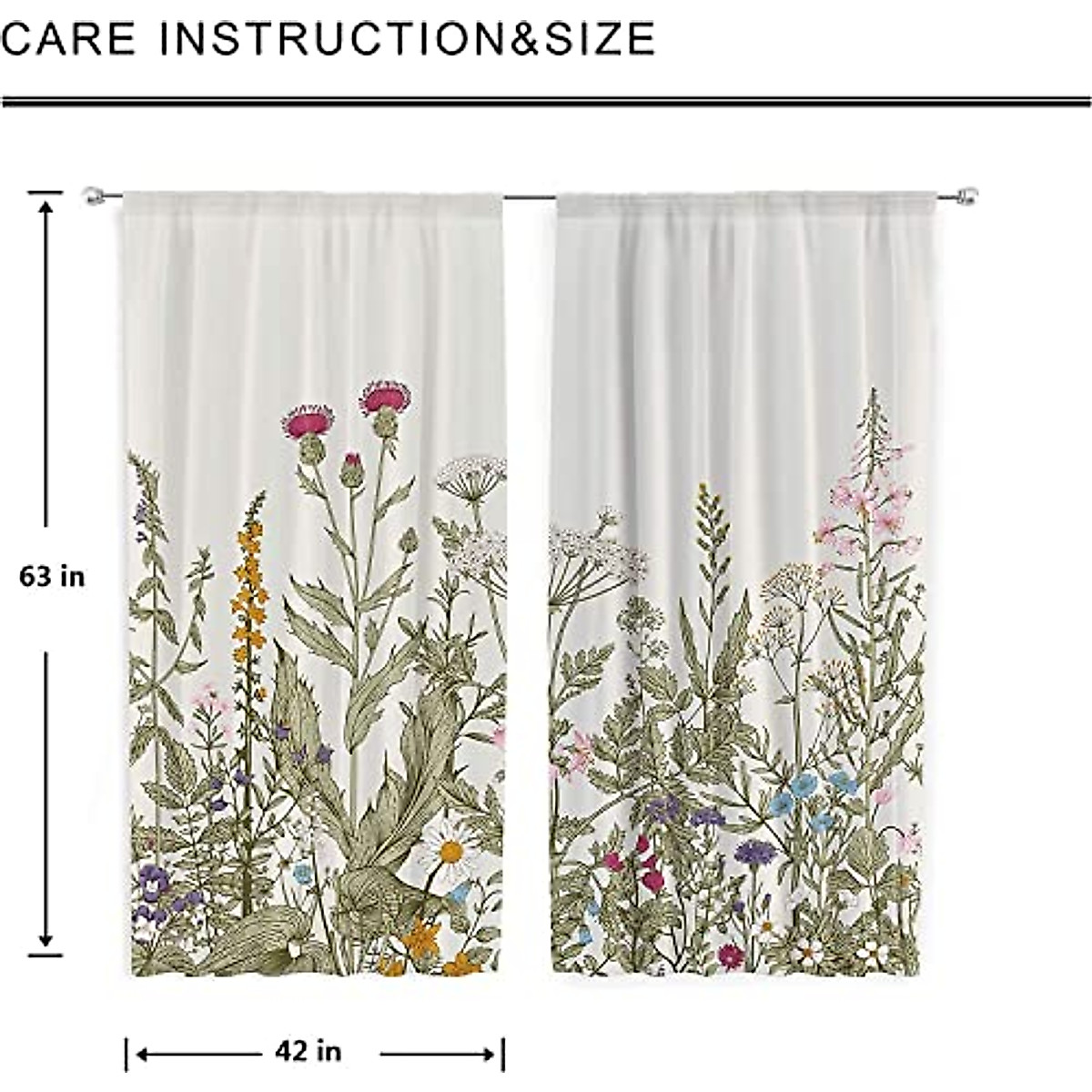ABxinyoule Kitchen Window Curtain Plant Small Floral Wildflower Velvet Curtain Cafe Curtains Herb Living Room 84" W x 63" L (2 Panels 42W x 63H)