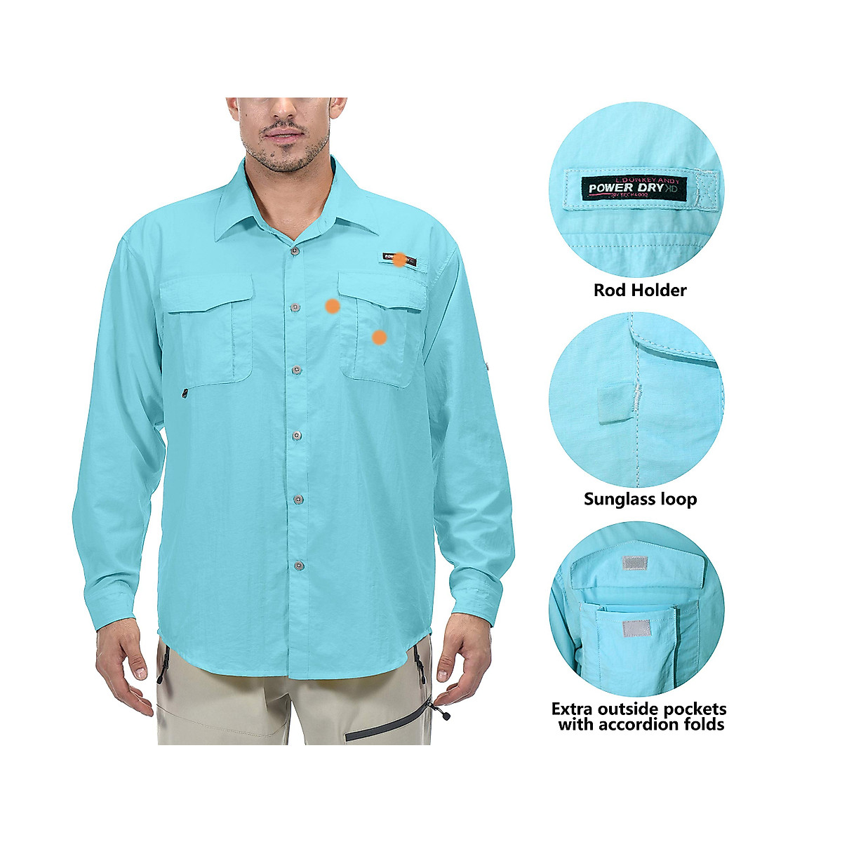 Little Donkey Andy Men's UPF 50+ UV Protection Shirt, Long Sleeve Fishing Shirt, Breathable and Fast Dry Blue XXL