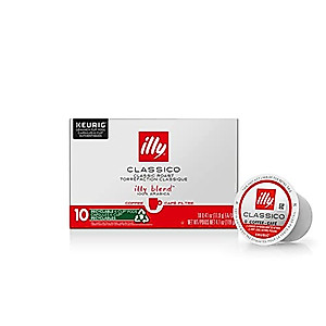 illy Coffee, Smooth and Balanced, Classico Medium Roast Coffee K-Cups, Made with 100% Arabica Coffee, All-Natural, No Preservatives, Coffee Pods for Keurig Coffee Machines,10 K-Cup Pods (Pack of 1)