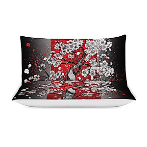 Japanese black white ink style Samurai sword red Sakura 3D print Duvet Cover Queen Size Ultra Soft and Breathable Bedding Comforter Cover Set 3 Pieces with Zipper Closure Duvet Cover & 2 Pillow Shams