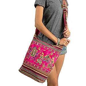 Pink Shoulder Bag Handmade Embroidered Elephant Boho Bohemian Hippie Tote Gypsy Beach Bag