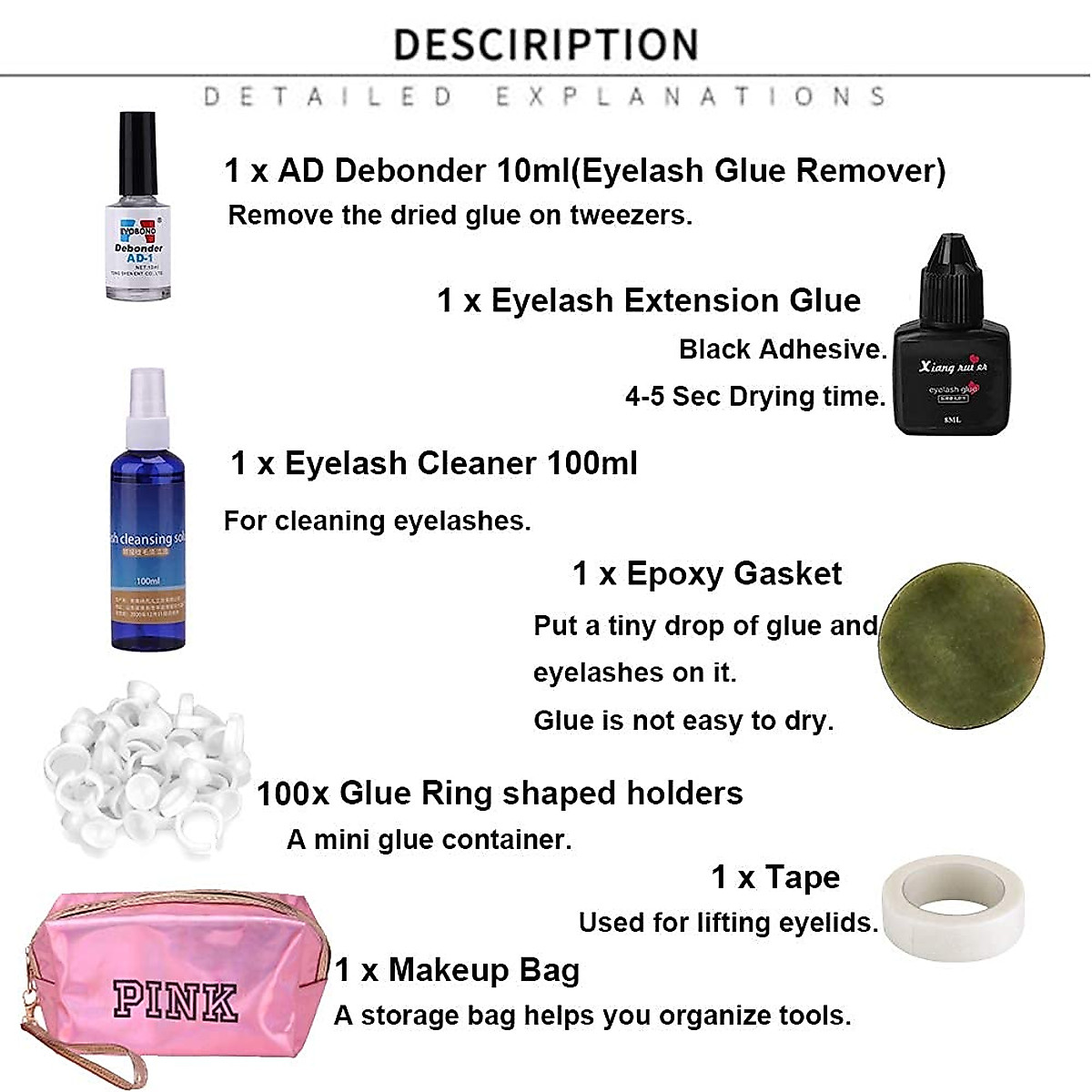 19pcs False Eyelashes Extension Practice Exercise Set, Professional Flat Mannequin Head Lip Makeup Eyelash Grafting Training Tool Kit for Makeup Practice Eye Lashes Graft White-with Glue