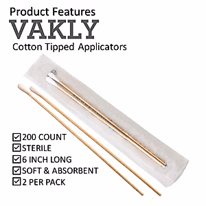 200 Sterile Cotton Tipped Applicators 6’’ - Long 6 inch Wooden Medical Cotton Tip Applicator Swabsticks with Shaft and Soft Swabs for Location Application, Cleaning, Crafts and More
