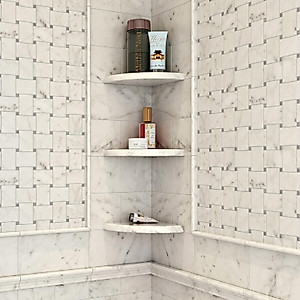 Retheno 9 Inch Carrara White Marble Corner Shower Shelf, Polished Wall Mounted Stone Corner Shelf for Bathroom