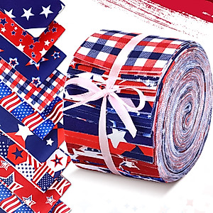 40 Pcs 4th of July Jelly Fabric 2.6 x 40" American Flag Precut Fabric Strips for Quilting Red White and Blue Roll up Patchwork Fabric for Independence Day DIY Sewing Handmade, 8 Styles