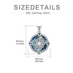 WINNICACA Compass Necklace for Women Compass Gifts for Teen Girls Sterling Silver Compass Jewelry Pendant with Blue Crystal Graduation Gift for Women