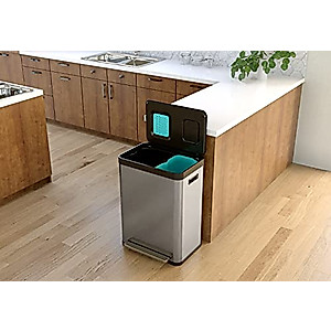 Home Zone Living 18.5 Gallon Dual Trash Can for Recycling and Trash with CleanAura Odor Control Compartment, 70 Liter Total Capacity, Silver