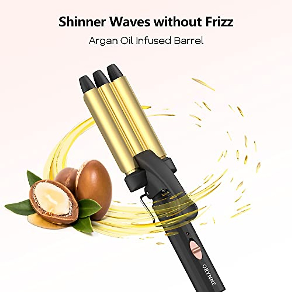 ORYNNE Small Hair Crimper, 1/2 Inch Beach Waves Curling Iron, Mini Hair Waver for Short & Long Hair, Argan Oil Infused 3 Barrel Curling Iron, Fast Heat Up Crimps Hair Iron, Light Weight & Easy to Use