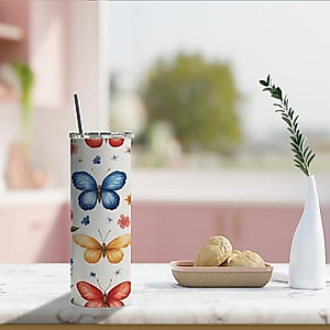 Medpol Butterfly Bohemia tumbler with lid and straw 20 oz insulated tumbler cups Butterfly Bohemia insulated travel coffee mugs for women cute sippy cups stainless insulated travel cups