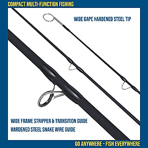 Rigged and Ready 2-in-1 Fly Fishing Travel Rod. 2 Rods. 9ft 273cm #6 7ft 213cm and #4 Fishing Rod Options 2 Handle Combination. Toray Carbon-8 Sections. Tube 18’ 45cm