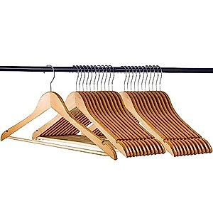 Premium Wooden Hangers 20 Pack - Durable Non Slip Coat Hangers Heavy Duty- Natural Solid Wood Hangers - Clothes Hangers With Chrome Swivel Hooks - Great for Jacket, Dress, Suit Hangers, Home-It