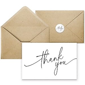 20 Pack Thank You Cards with Kraft Envelopes and Stickers, 4x6 Inch Professional and Minimalistic Looking | Suitable for Business, Baby Shower, Wedding, Graduation, Bridal Shower, Funeral
