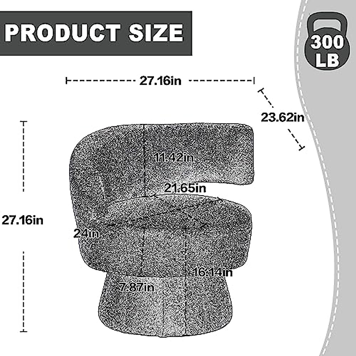 Tabaray Round Swivel Chair,Modern Accent Chair,Comfy Barrel Chair,Fuzzy Teddy Upholstered Armchair for Living Room,Bedroom,Office,Waiting Room (White)