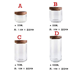 WellieSTR 1Pc (D 1000ml/34oz) Glass Storage Jars (48oz/1400ml) with Airtight Seal Bamboo Lid Stackable Kitchen Canisters for Candy, Coffee Bean Cookie, Rice, Sugar, Flour, Pasta, Nuts, Coffee