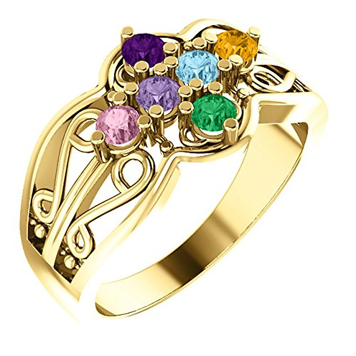 Family Mothers Ring 2 to 7 Birthstones in Silver,10k White or Yellow (yellow-gold)