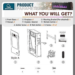 MFSTUDIO Electric Fireplace, 40 inch Fireplace Heater Recessed and Wall Mounted Low Noise with Touch Screen Remote Control and Timer, 1500W