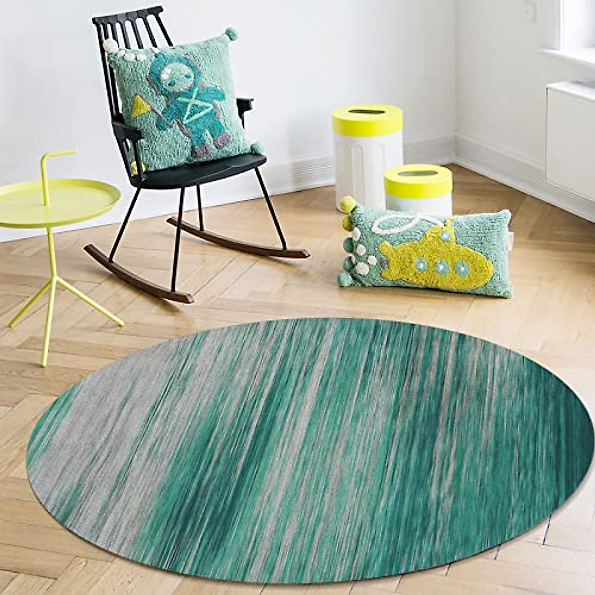Small Round Area Rug 3f for Bedroom Modern Abstract Retro Teal Rugs Soft Shag Carpet Non-Shedding Rug Non-Slip Playing Mat for Kids Nursery Room Living Room Washable Circle Rug