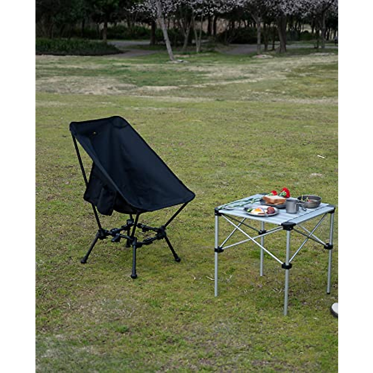 iClimb Two-Heights Light Compact Comfortable Camping Folding Beach Chair with Anti-Sinking Large Feet and Carry Bag (Black)
