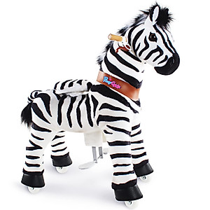PonyCycle Official Ride-On Zebra No Battery No Electricity Mechanical Horse Toy Giddy up Pony Plush Walking Animal for Age 4-9 Years Medium Size - N4012