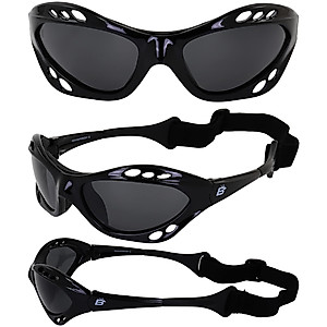 Birdz Eyewear Seahawk Polarized Sunglasses Jet Ski Goggles Sport Kite-Boarding, Surfing, Kayaking 2 Pairs Black Frames with Smoke & Blue Lenses
