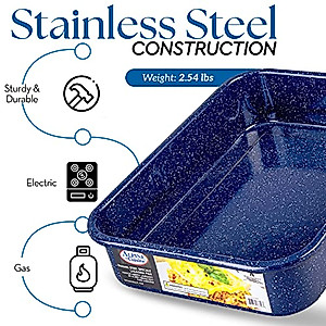 Alpine Cuisine Enamel Steel Dark Blue Speckle Roaster/Baking Pans Nonstick, 16Qt Roasting Pan, Suitable for Turkey, Roast Chicken, and Ham, Durable & Versatile, Lightweight, Dishwasher Safe