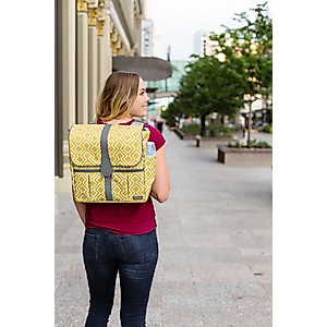 JJ Cole Backpack Diaper Bag with No Slip Grips and Multiple Pockets, Citrine Lattice