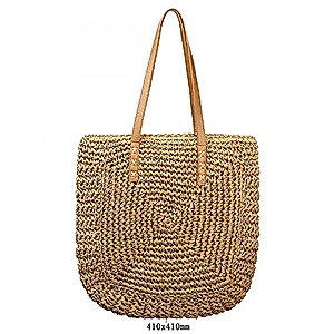 Straw Bag Handwoven Summer Beach Shoulder Bag Rattan Crossbody Purse Top Handle Bag Woven Tote for Women Gilrls (Beige)